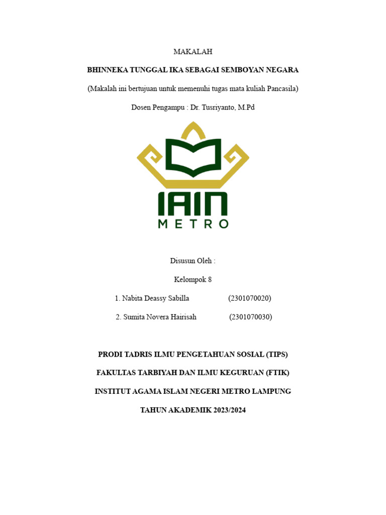 Bhineka Tunggal Ika Sebagai Semboyan Negara | PDF