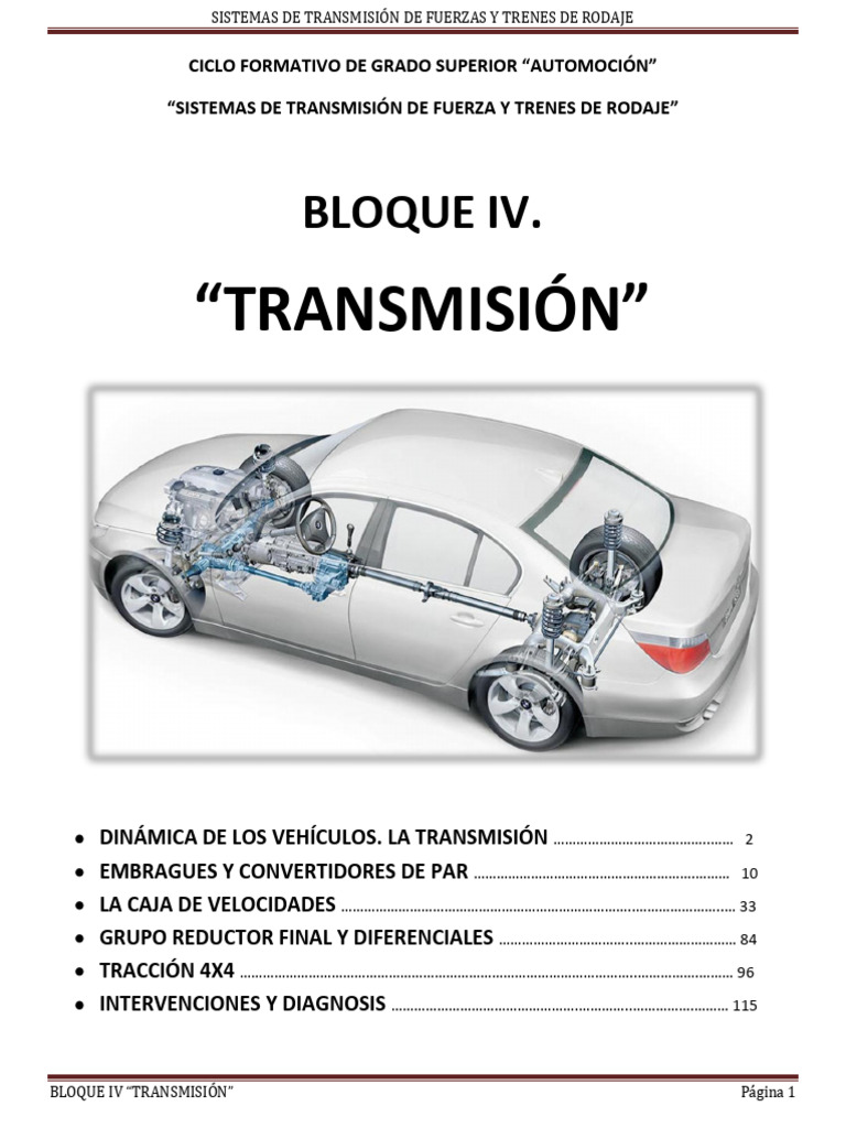 Bloque IV Transmision Contenidos | PDF | Embrague | Engranaje