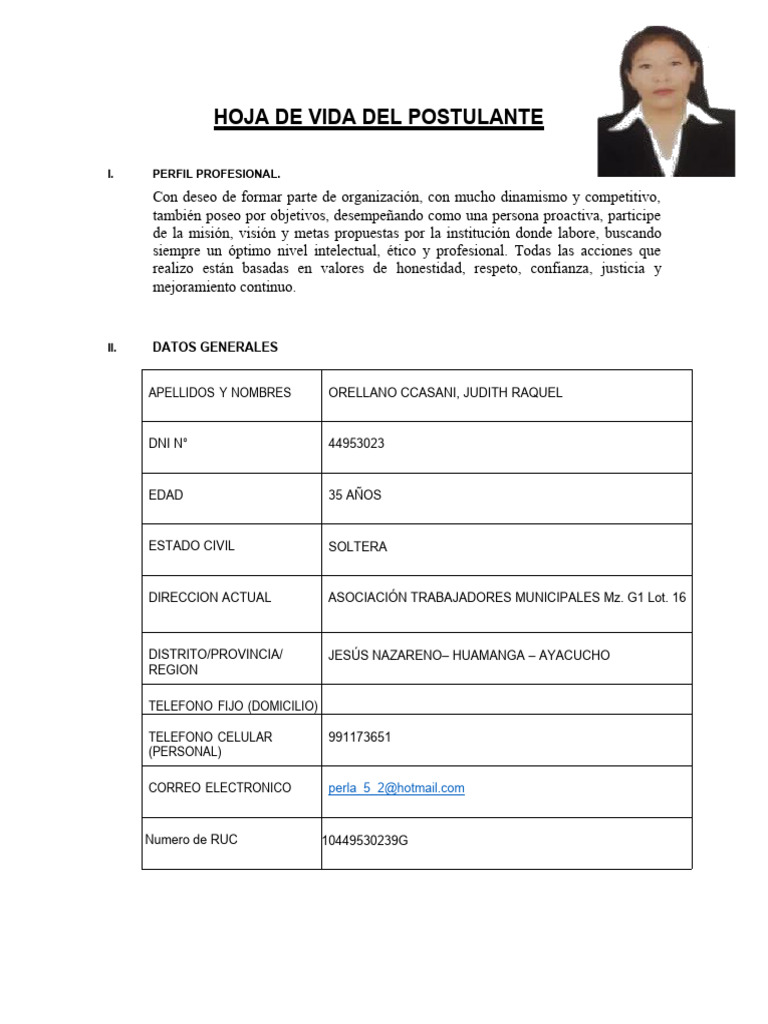 Hoja de Vida de Judith Orellano | PDF | Justicia | Crimen y violencia