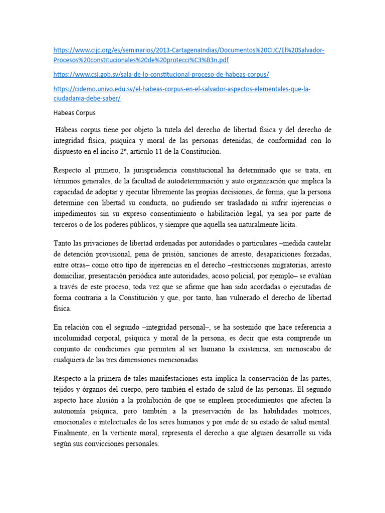 Hábeas Corpus en El Salvador: Protección Legal | PDF | Habeas corpus ...