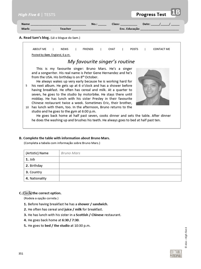 HF6 - Assessment - Progress Test - 1B | PDF | Cuisine | Eating ...
