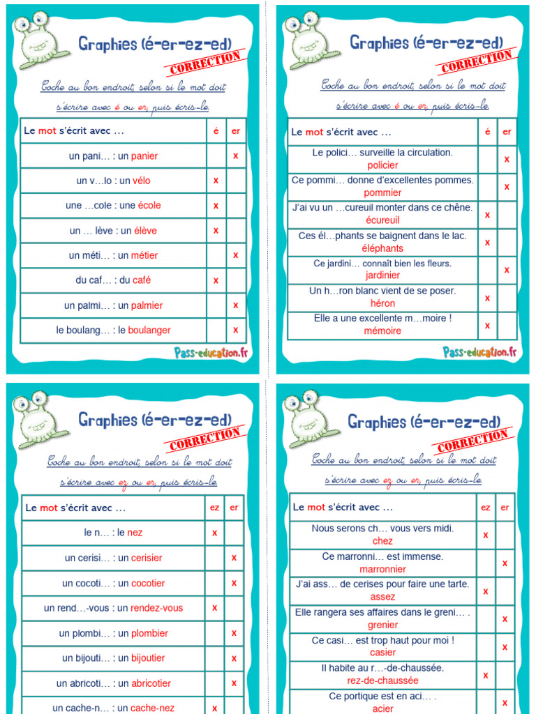 Graphies É Er Ez Ed Ce1 Ce2 Rituels Phonologie Correction | PDF | Arbres