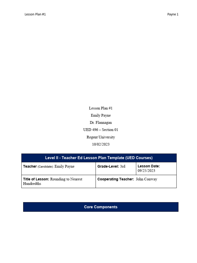 Ued 496 Payne Emily Week 6 Lesson Plan 1 | PDF | Lesson Plan | English ...