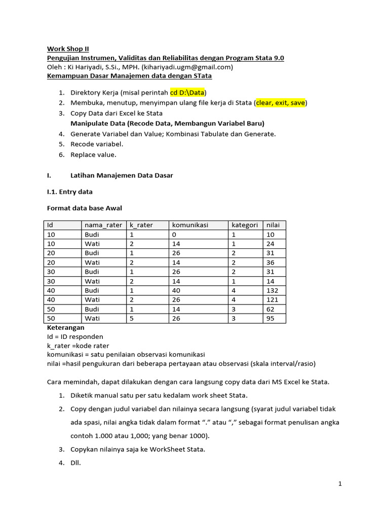 Modul Kemampuan Dasar Manajemen Data Dengan STata-Validitas Dan Reliabilitas Instrumen | PDF ...