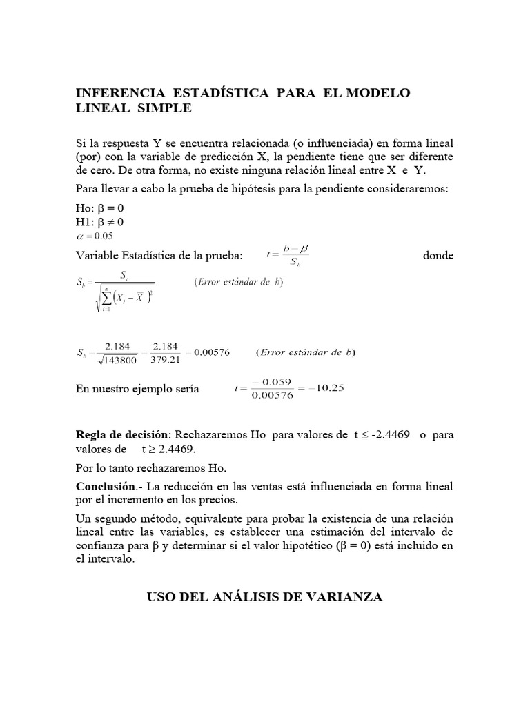 Evaluación Del Modelo de Regresión Lineal Simple | PDF | Análisis de ...