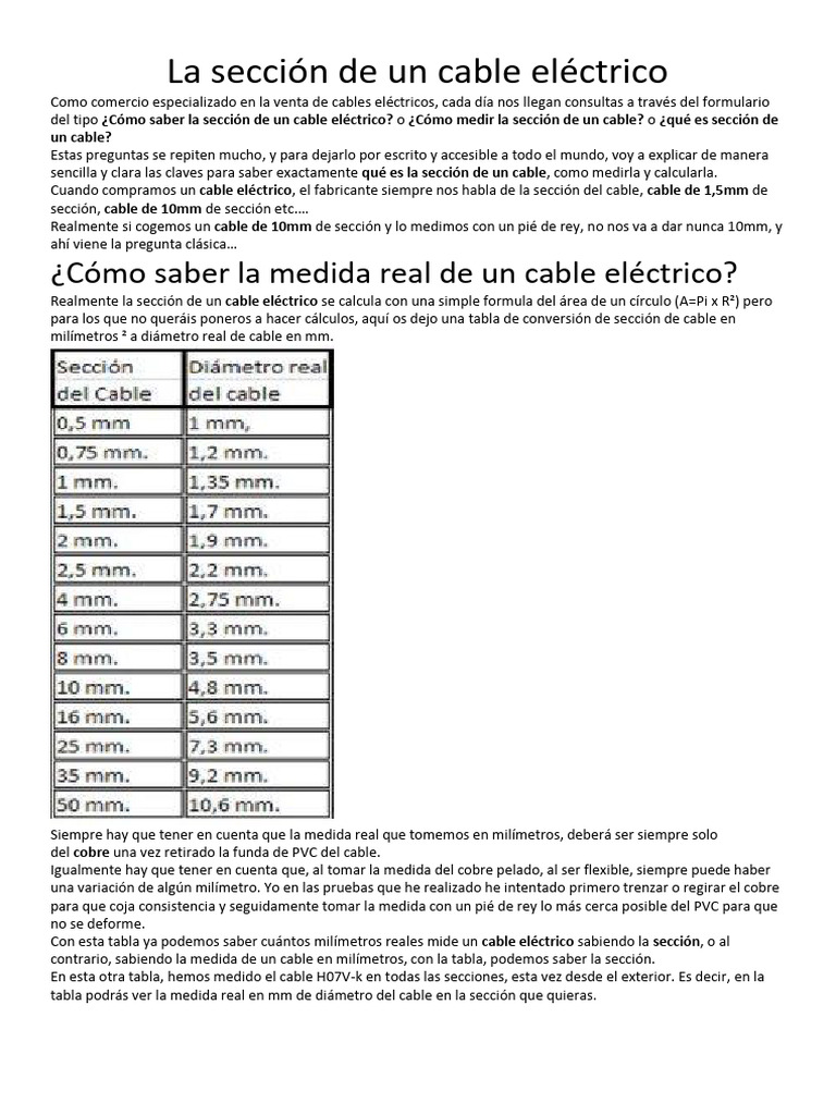 Cálculo y Sección de Cables Eléctricos | PDF | Corriente eléctrica ...
