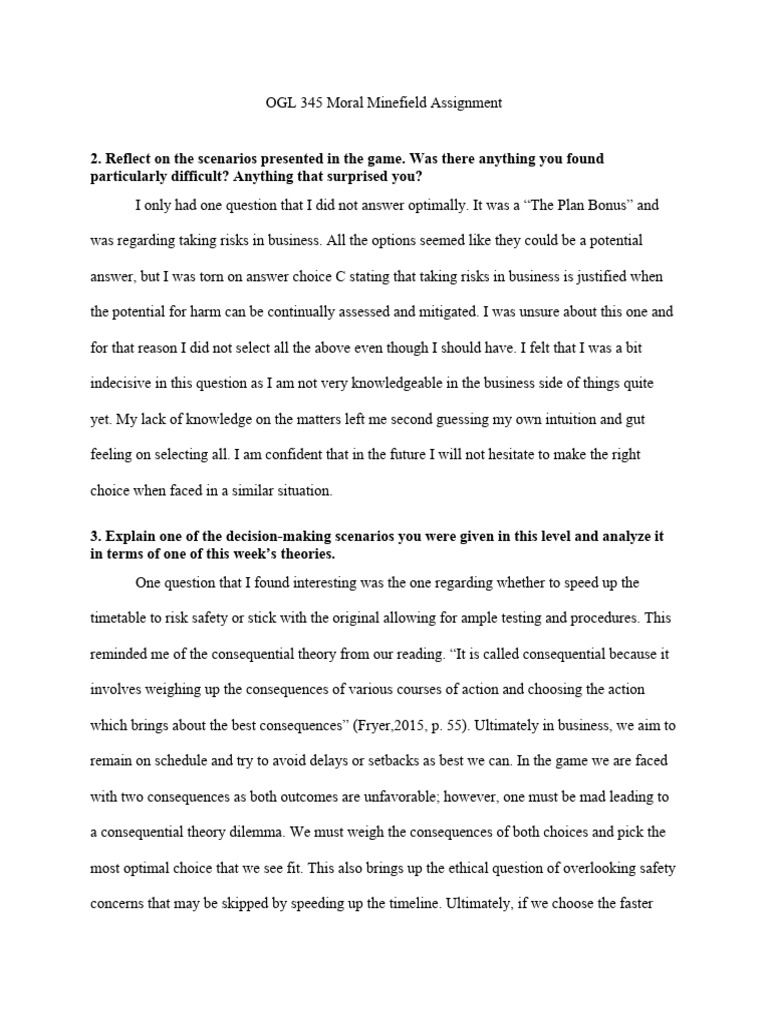 Ogl 345 Decision Making Moral Minefield Level 1 Paper | PDF | Decision ...