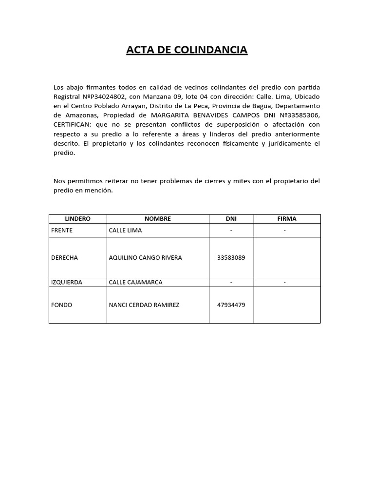 Acta de Colindancia | PDF