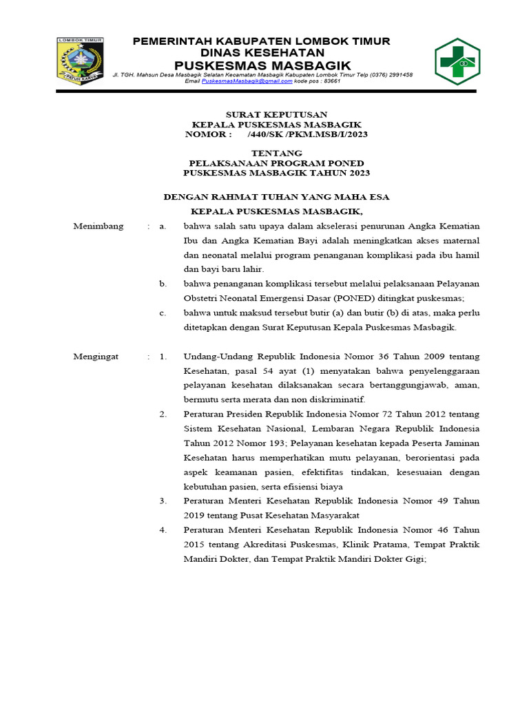 SK Poned Puskesmas | PDF