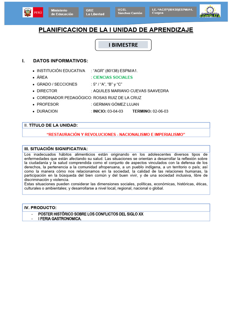 I Unidad - 5 CCSS | PDF | Evaluación | Aprendizaje
