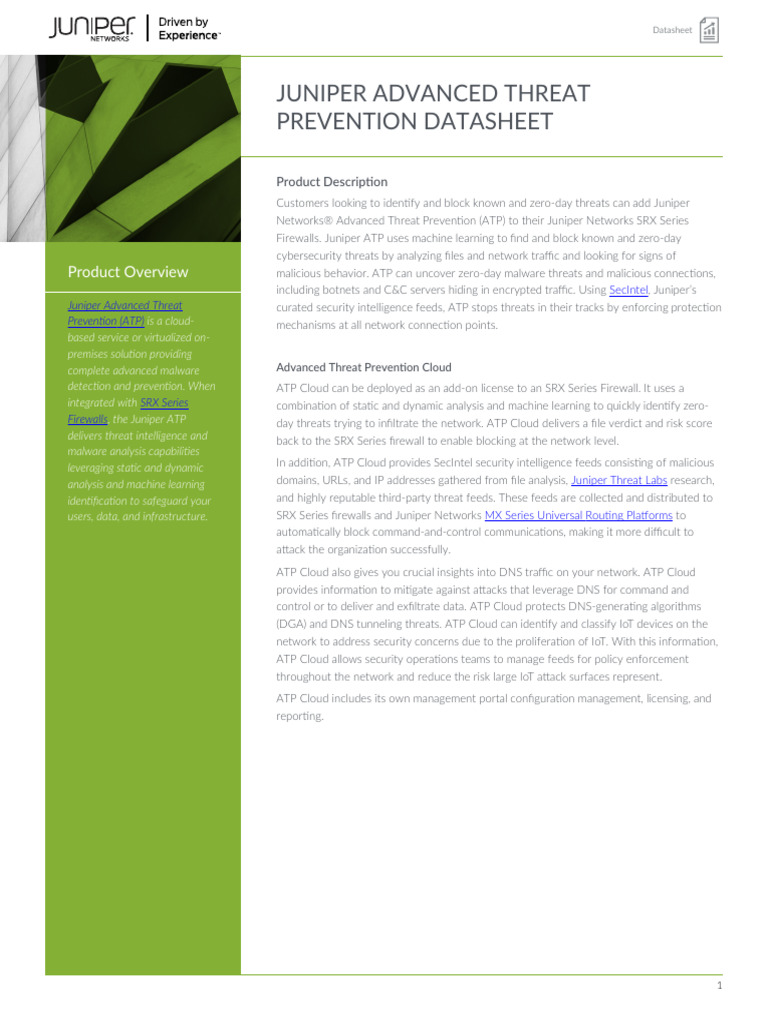 Juniper Advanced Threat Prevention Datasheet | PDF | Malware | Cloud Computing