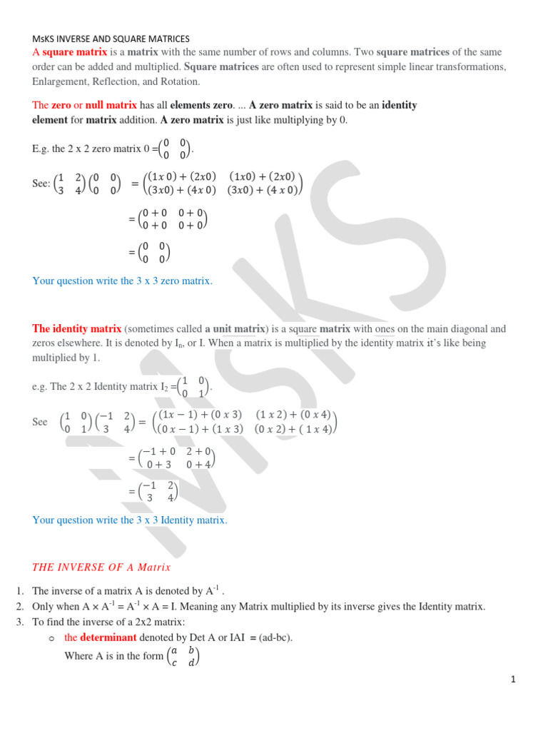 Inverse and Square Matrices | Download Free PDF | Matrix (Mathematics) | Functions And Mappings