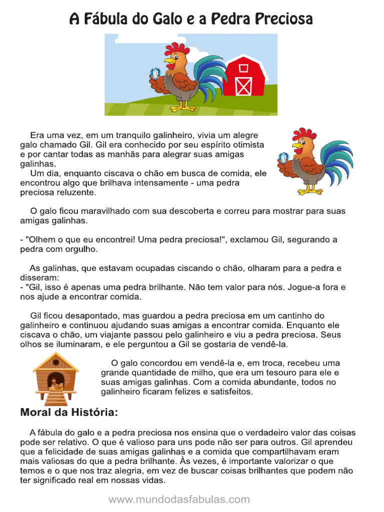 A Fabula Do Galo e A Pedra Preciosa Fabula Infantil | PDF