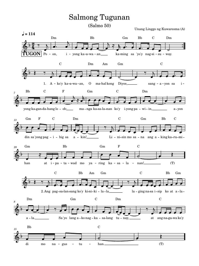 Salmong Tugunan - Salmo 50 (Musika Ni Gladys Torrado) | PDF