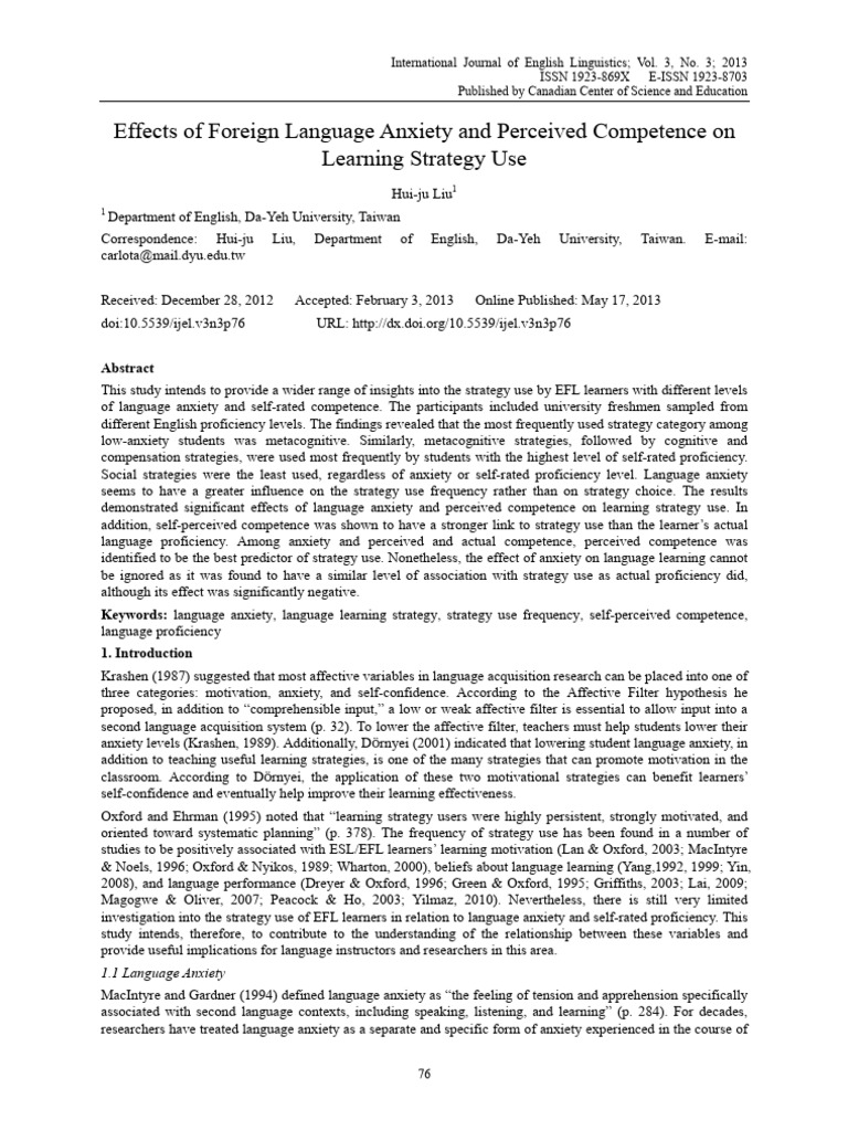 Effects of Foreign Language Anxiety and Perceived | PDF | English As A Second Or Foreign ...