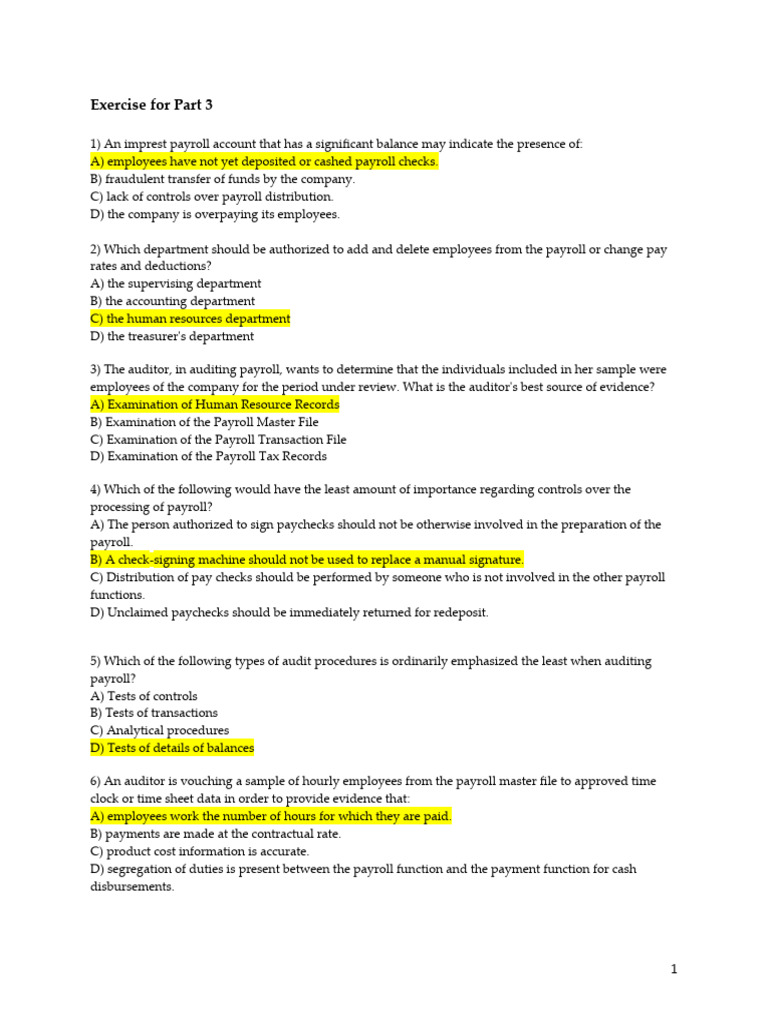 Exercise For Part 3 - For Upload | PDF | Payroll | Audit