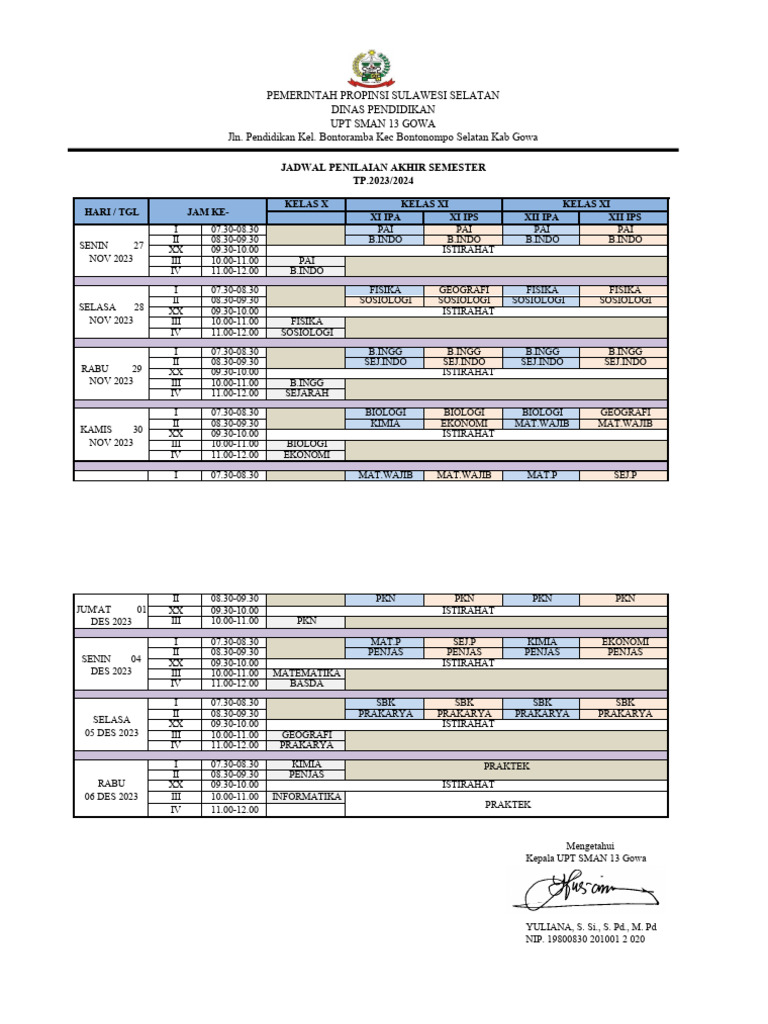 Jadwal Ujian Pas 2023 - 2024-2 | PDF