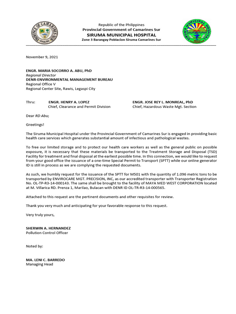 Storage & Disposal Request Letter | PDF