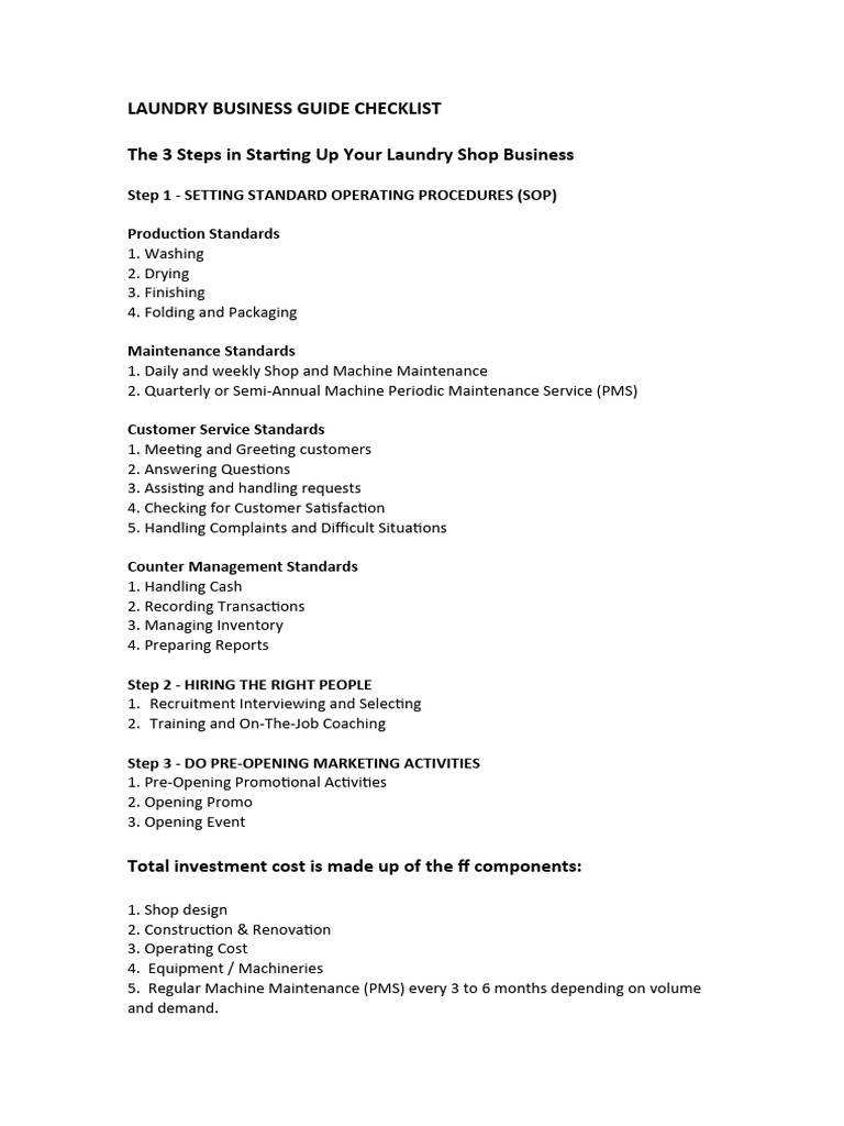 Laundry Business Guide Checklist | PDF | Washing Machine | Laundry