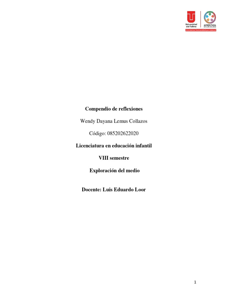 Reflexiones - Exploracion Del Medio - Wendy Lemus | PDF | Entorno ...