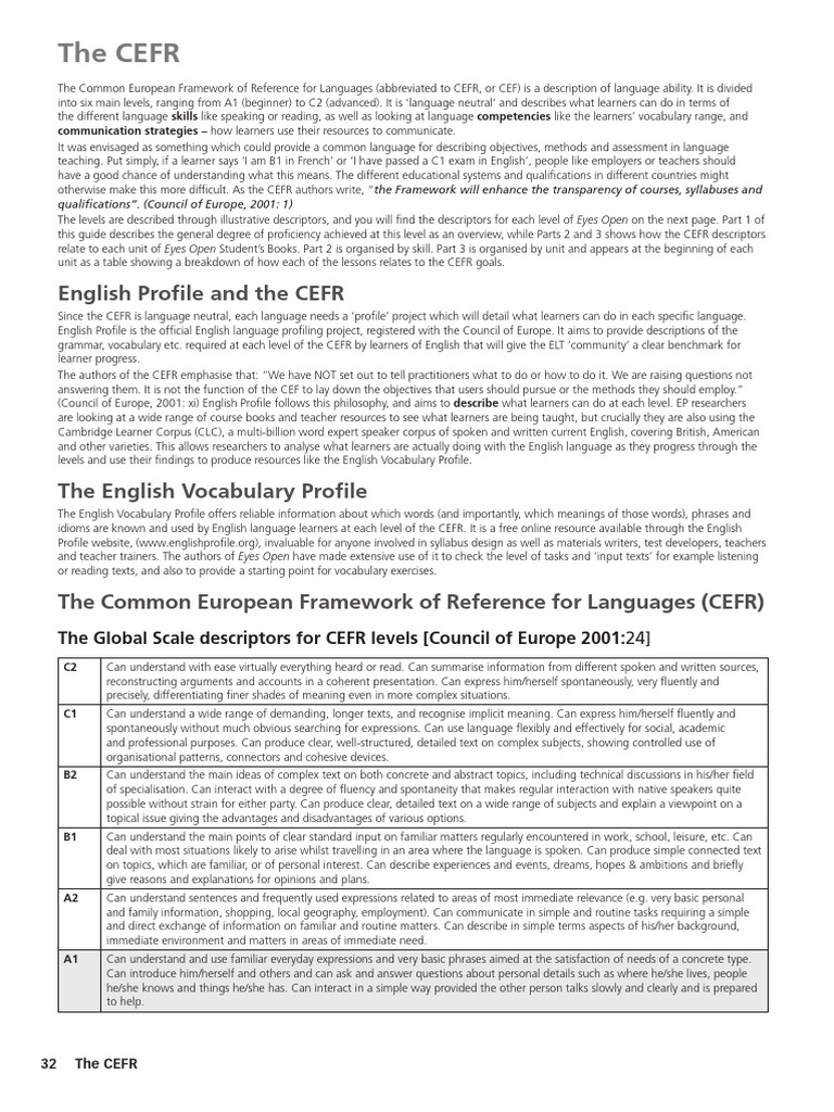 Eyes Open Level 2 CEFR Guide | PDF | Learning | Cognitive Science