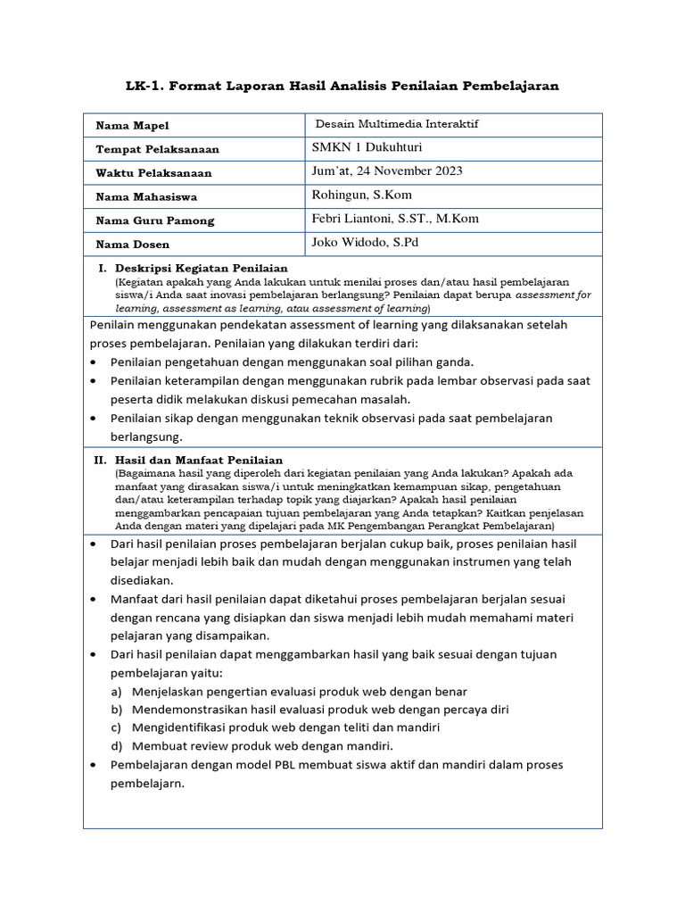 Hasil Asesmen Pembelajaran-Rohi | PDF