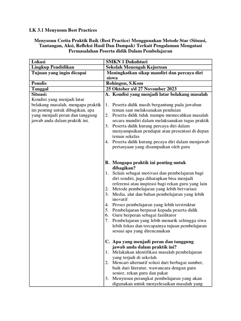 LK. 3.1 Penyusunan Hasil Best Practice-Rohi | PDF