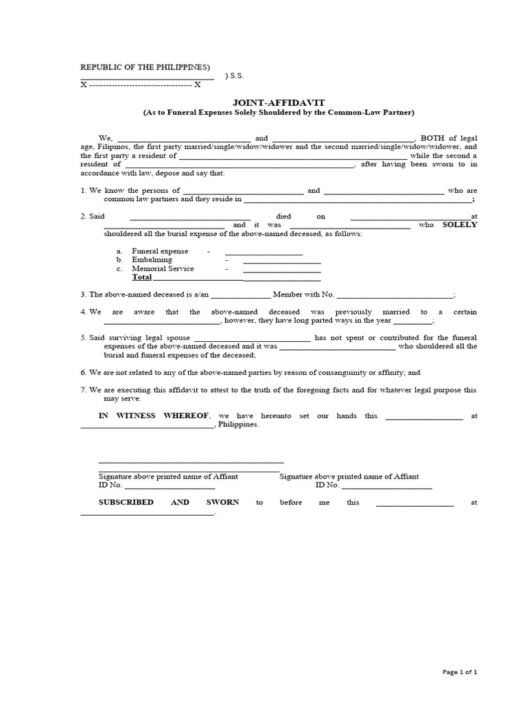 Joint Affidavit For Funeral Expenses | Download Free PDF | Affidavit ...