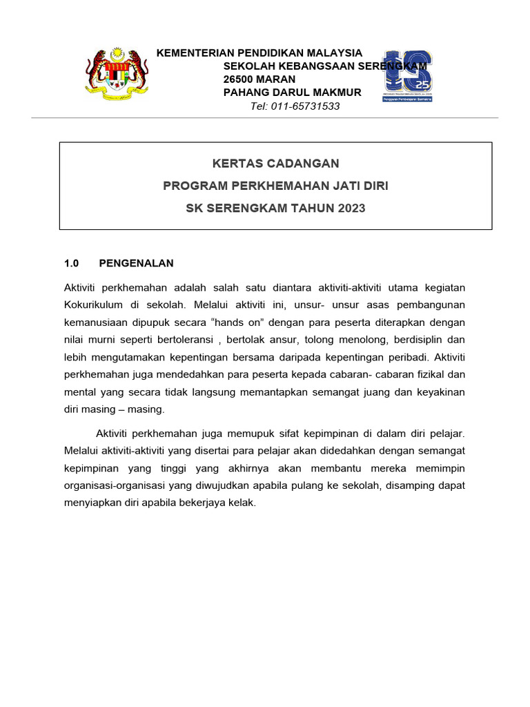 Kertas Cadangan Perkhemahan 2023 SEKES | PDF