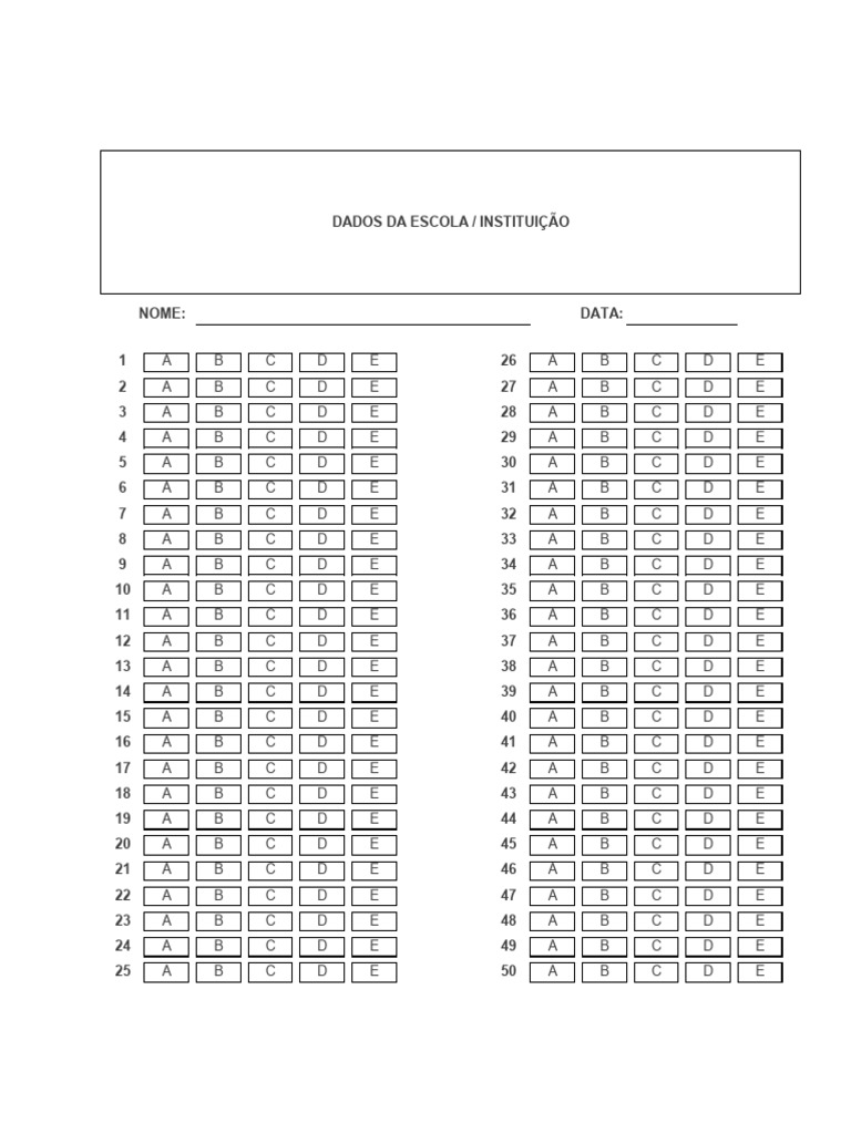 Modelo de Gabarito Com 50 e 100 Questoes | PDF | Microsoft Excel ...