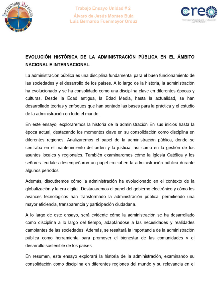 Ensayo Unidad 2 Luis Fuenmayor | PDF | Administración Pública | Gobierno E