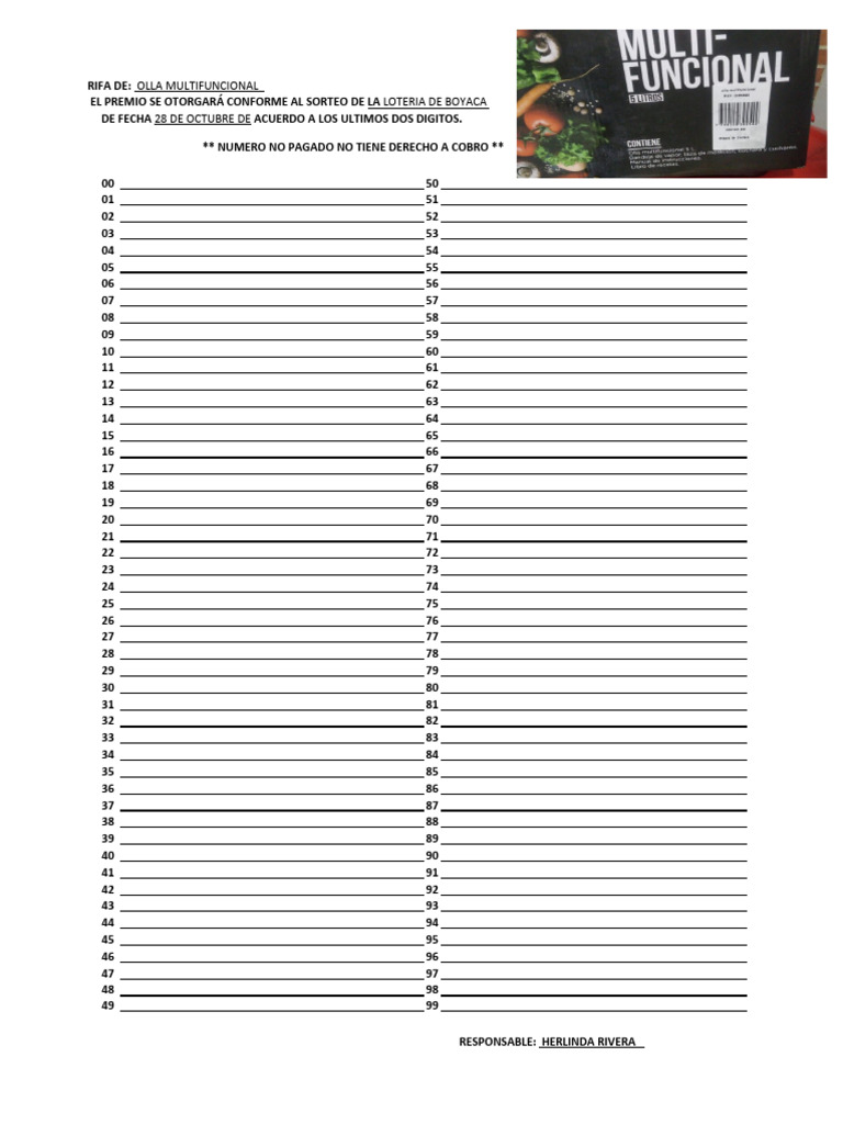 Hoja de Rifa de Numeros | PDF