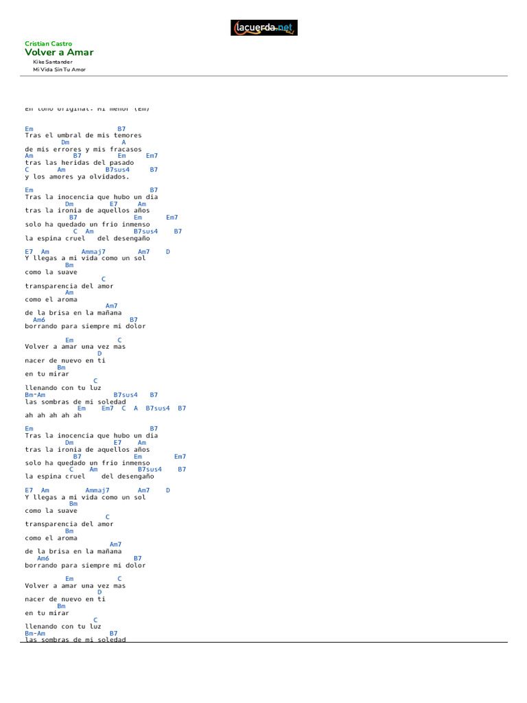 Letra y acordes de "Volver a Amar" | PDF