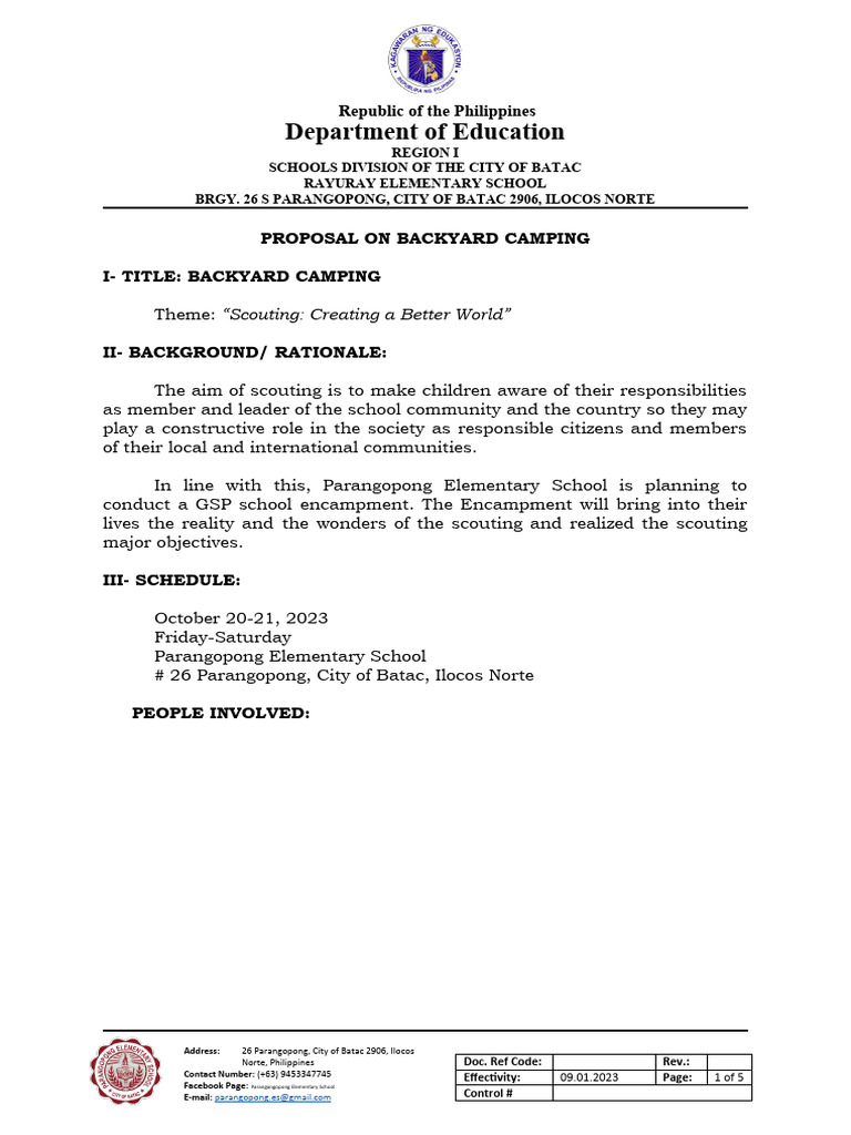 Backyard Camping Proposal | PDF | Outdoor Recreation Organizations ...