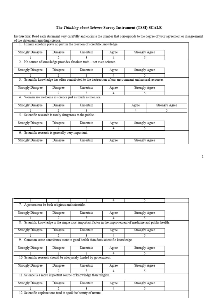 Thinking About Science Instrument | PDF | Science | Knowledge
