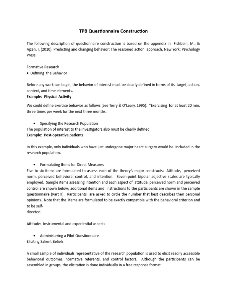 TPB Questionnaire Construction Guide | PDF | Psychological Concepts ...