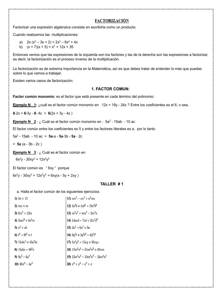 Guía Completa de Factorización Algebraica | PDF | Factorización | Matemáticas De La Computación