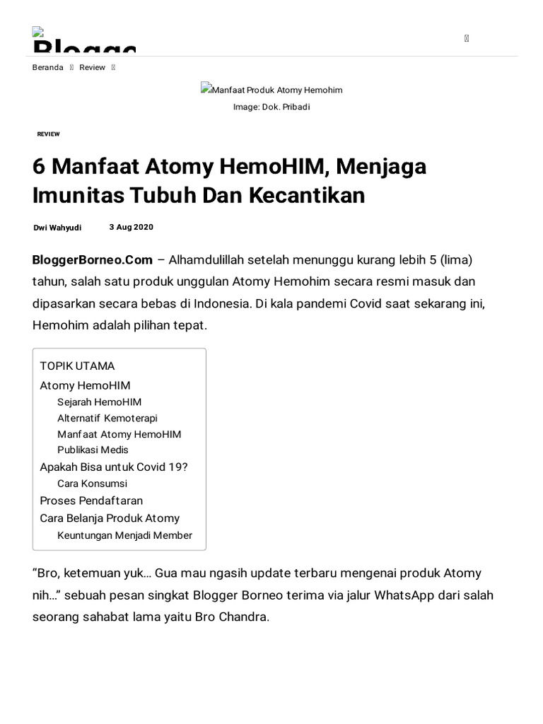 6 Manfaat Atomy HemoHIM, Menjaga Imunitas Tubuh Dan Kecantikan | PDF