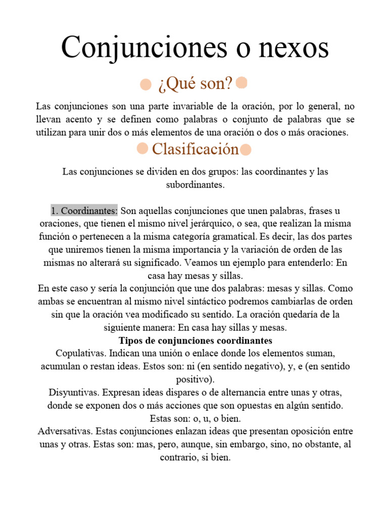Conjunciones O Nexos Pdf Oración Lingüística Semántica