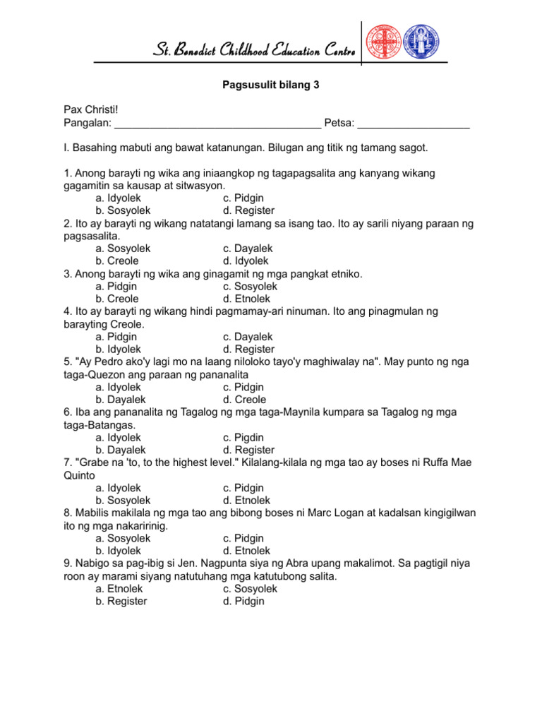 Pagsusulit Bilang 3 | PDF
