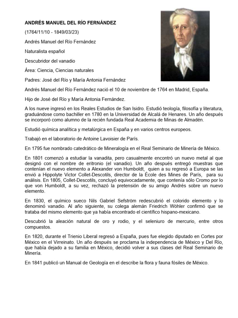 Biografía de Andrés Manuel del Río | PDF | Rieles | Conjuntos de ...