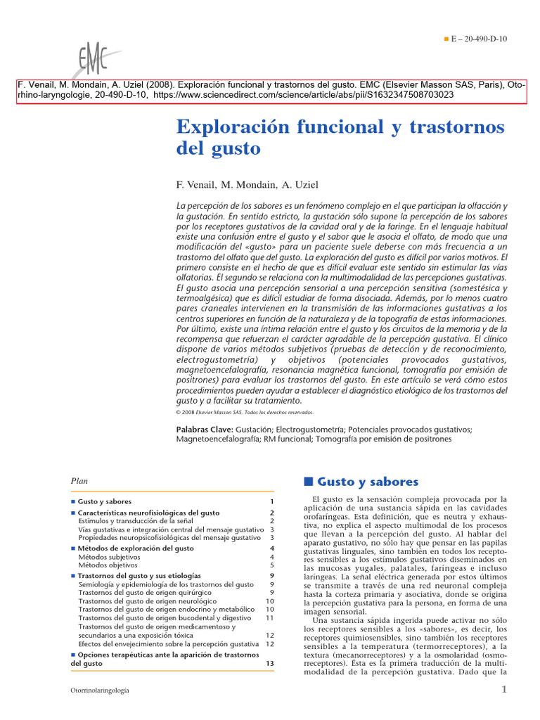 Exploración Funcional y Trastornos Del Gusto | PDF | Gusto | Percepción