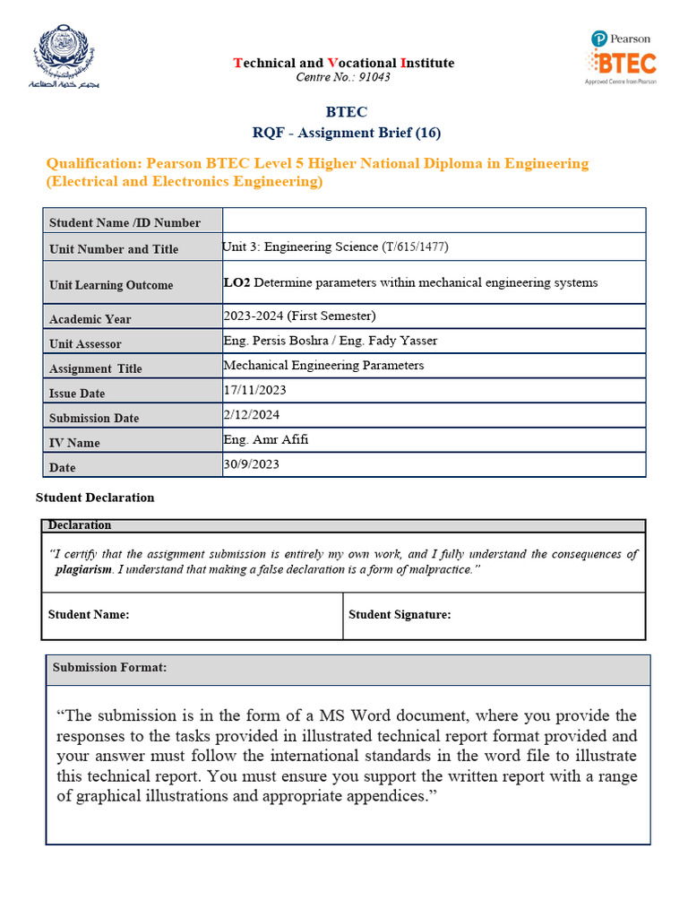 Enginering Science - Assignment (2) LOs 2 | PDF | Engines | Force