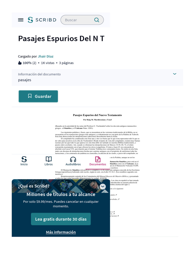 Pasajes Espurios Del N T - PDF - Textos Cristianos - Biblia | PDF
