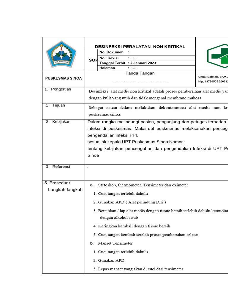 Sop Desinfeksi Alat Non Kritikal | PDF