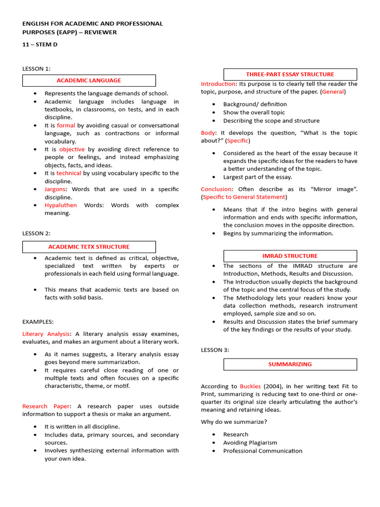 Eapp Reviewer 11 Stem D | PDF | Essays | Human Communication