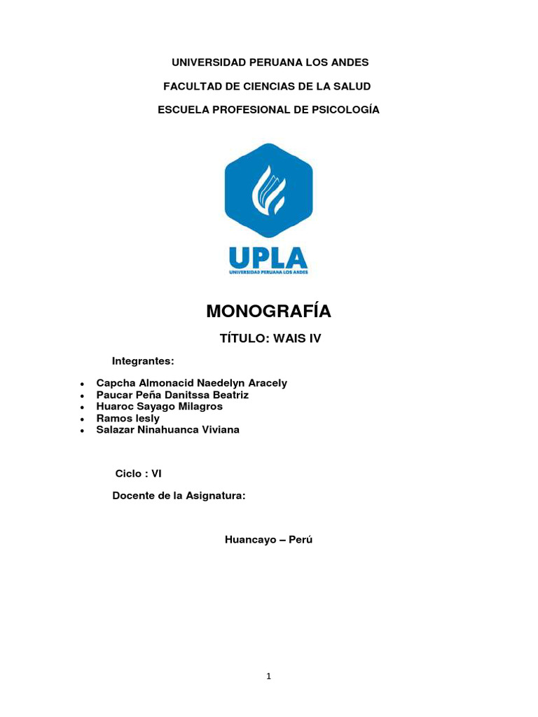 Aplicación y Análisis del WAIS IV | PDF | Escala de inteligencia para ...