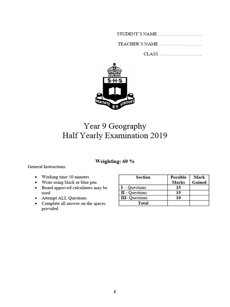 Year 9 Geography Half-Yearly Exam 2019 | PDF | Australia | Human Migration