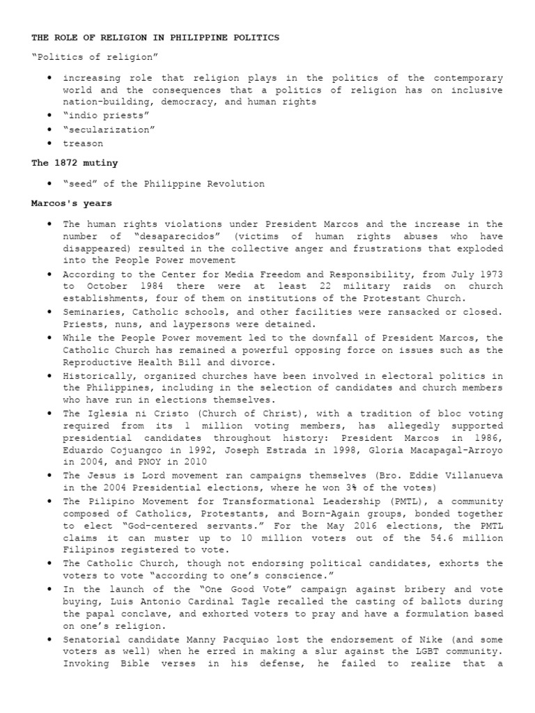 The Role of Religion in Philippine Politics | PDF | Mass Media | New Media
