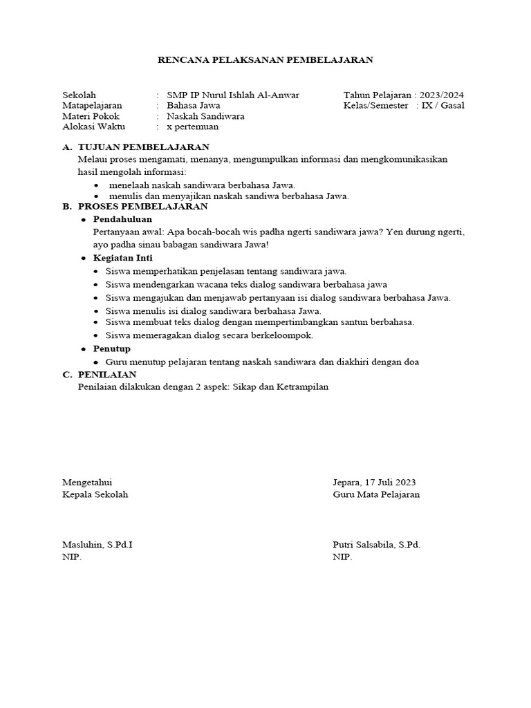 RPP Kls 9 - 1 Naskah Sandiwara | PDF